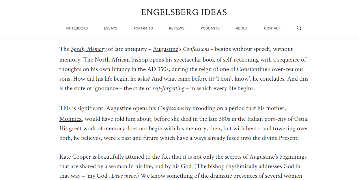 “The Women Who Made Augustine” in Engelsberg Ideas – D. L. Dusenbury